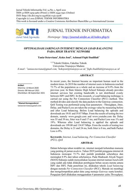 Pdf Optimalisasi Jaringan Internet Dengan Load Balancing Pada High Traffic Network