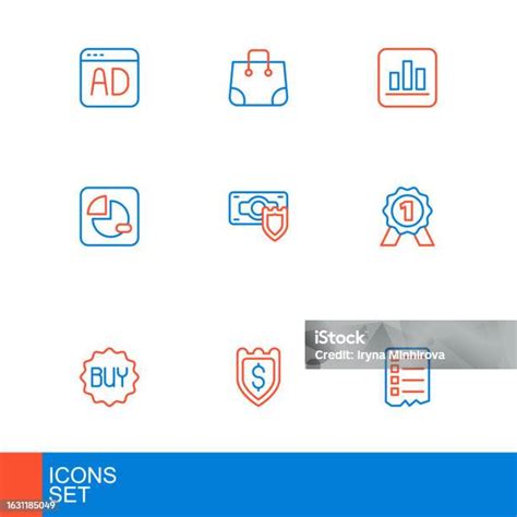 라인 쇼핑 목록 달러가 있는 방패 구매 버튼 메달 파이 차트 인포그래픽 돈 방패 및 종이 쇼핑백 아이콘을 설정합니다 벡터 3위에 대한 스톡 벡터 아트 및 기타 이미지