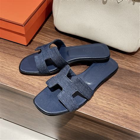 Hermes Oran Sandal Navy Blue For Women Masstoneus
