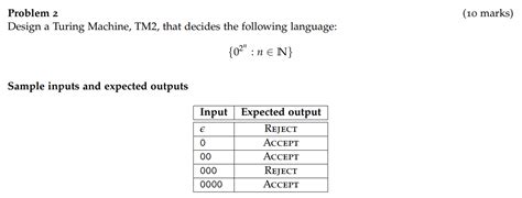 Solved 10 Marks Problem 2 Design A Turing Machine TM2 Chegg Com