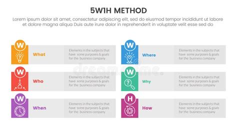5w1h Problem Solving Method Infographic 6 Point Stage Template With Long Rectangle Box Symmetric