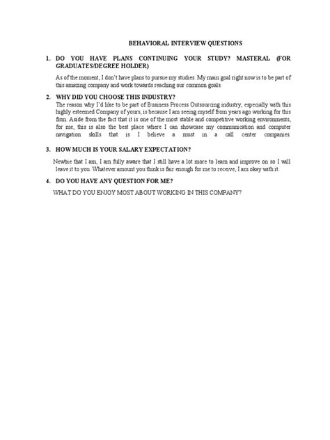 Behavioral Interview Questions Pdf