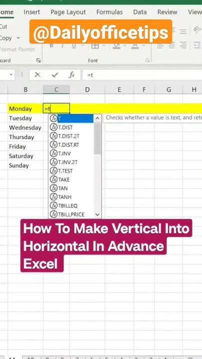 transpose function💯 👉 daily office tips 💡🙆‍♀️😎 msofficetutorial exceltutorial msoffice
