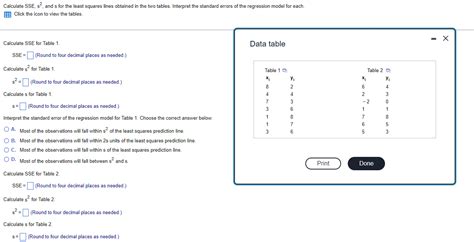 Solved Calculate SSE S And S For The Least Squares Lines Chegg Com