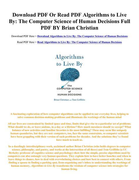 pdf download algorithms to live by the computer science of human