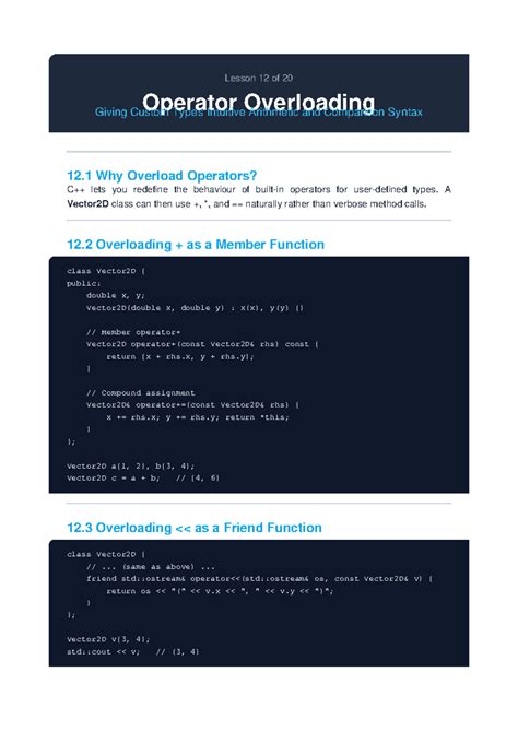 Lesson 12 Operator Overloading In Custom Types And Syntax Studocu