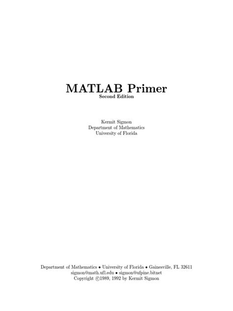 Matlab Primer Pdf Matrix Mathematics Parameter Computer Programming