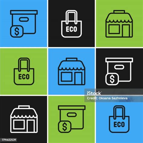 가격 시장 상점 및 쇼핑백 재활용 아이콘이 있는 라인 판지 판지 상자를 설정합니다 벡터 0명에 대한 스톡 벡터 아트 및 기타 이미지 0명 가격 건물 정면 Istock