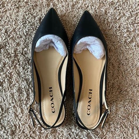 Black And Gold Coach Slingback Flats Vae Leather Skimmer Black
