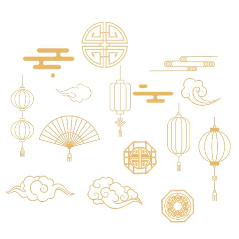 手绘中秋节祥云灯笼元素素材图片