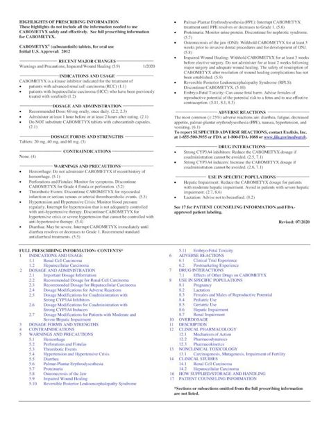 Pdf New Cabometyx Prescribing Information · 2020 8 10 · Highlights Of Prescribing