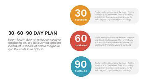 306090 일 계획 관리 인포그래픽 슬라이드 프리젠테이션 벡터를 위한 수직 원 모양 방향 개념이 있는 3포인트 스테이지 템플릿 경영자에 대한 스톡 벡터 아트 및 기타