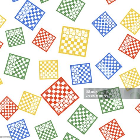 체크 무늬 아이콘의 컬러 보드 게임은 흰색 배경에 절연 원활한 패턴 고대 지적 보드 게임 체스 보드 흰색과 검은 색 칩 벡터 가능성에 대한 스톡 벡터 아트 및 기타 이미지
