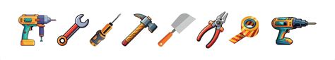 Illustration Of Essential Hand Tools Including Drill Wrench