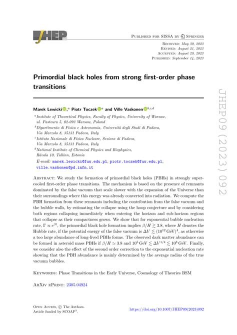 Pdf Primordial Black Holes From Strong First Order Phase Transitions