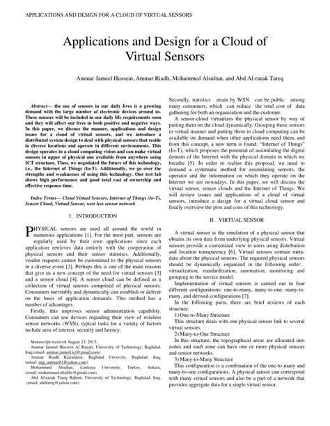 Pdf Applications And Design For A Cloud Of Virtual Sensors