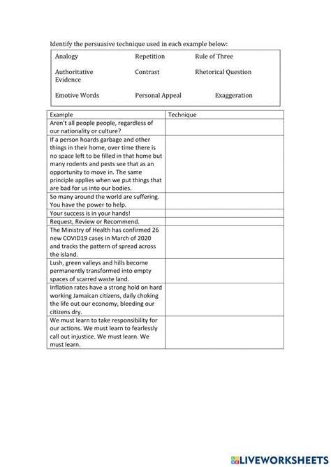 20 Techniques Of Persuasive Language Worksheet Answers Language