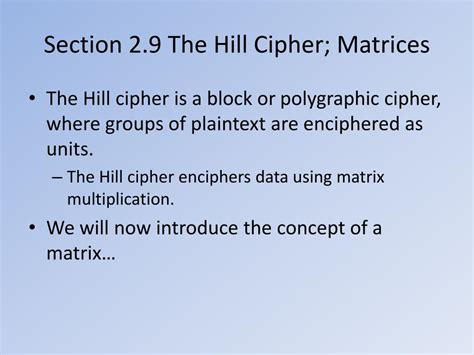 Ppt Section 29 The Hill Cipher Matrices Powerpoint Presentation Free Download Id2202423