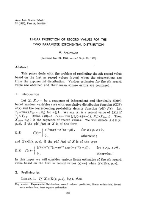 Pdf Linear Prediction Of Record Values For The Two Parameter Exponential Distribution