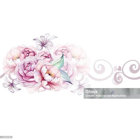 수채화 완벽 한 테두리 꽃 꽃다발 장미 모란 나뭇잎이 있는 로맨틱한 봄꽃 빈티지 스타일 디자인 로고 엽서 결혼식 섬유 인사말 카드 격리 우아함 복고풍 식물 그림 결혼식에