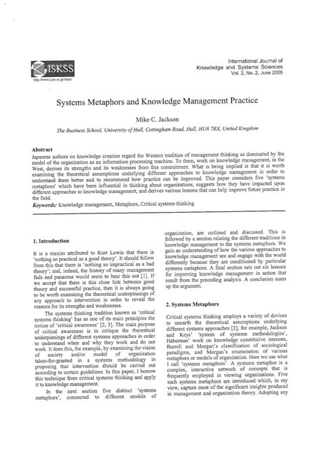 pdf systems metaphors and knowledge management practice