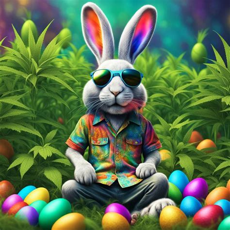 Stoned Hippie Bunny With A Full Color Graphic Shirt Hiding Colorful