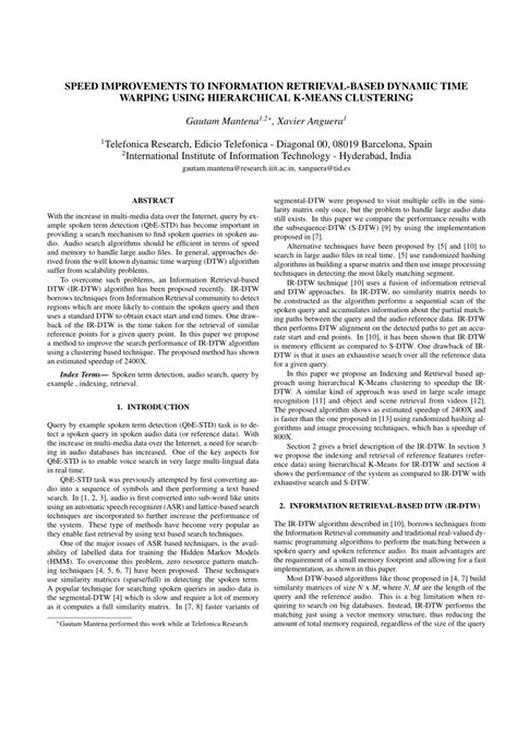 Pdf Speed Improvements To Information Retrieval Based Dynamic Time