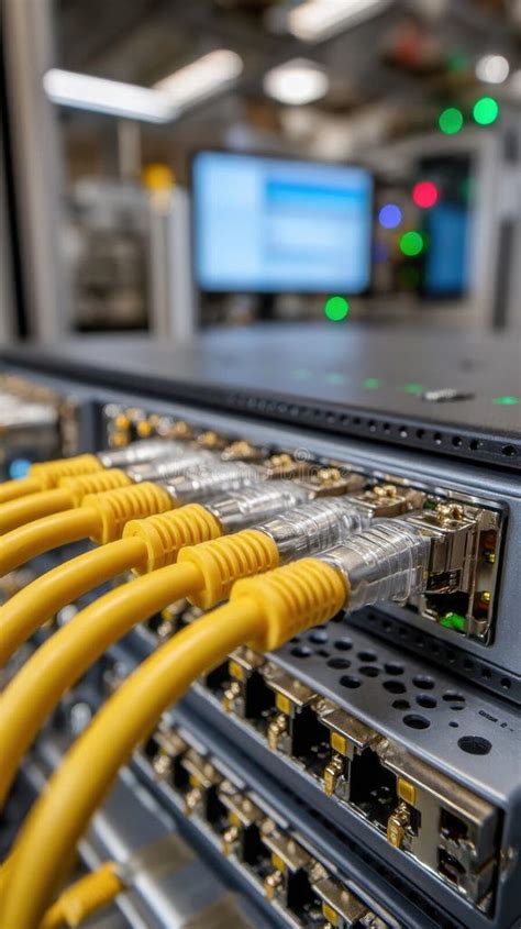 Network Server Cables Connecting To A Switch Router In Data Center For Connectivity And