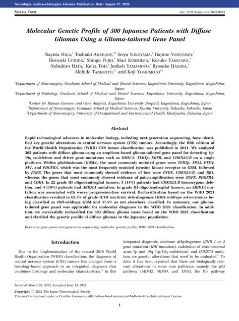 pdf molecular genetic profile of 300 japanese patients with diffuse