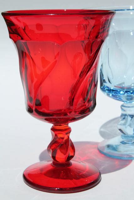 Vintage Red And Blue Glass Water Goblets Or Wine Glasses Fostoria