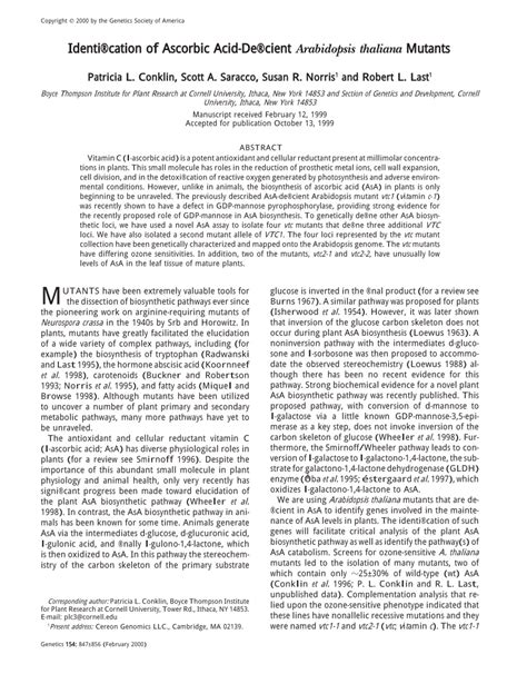 Pdf Identification Of Ascorbic Acid Deficient Arabidopsis Thaliana