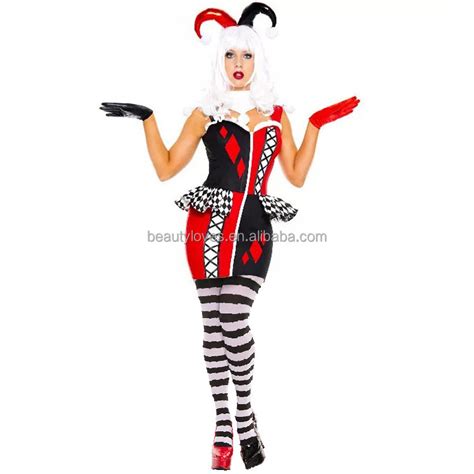 Sexy Women Halloween Costume Young Girl Red Black Clown Cosplay
