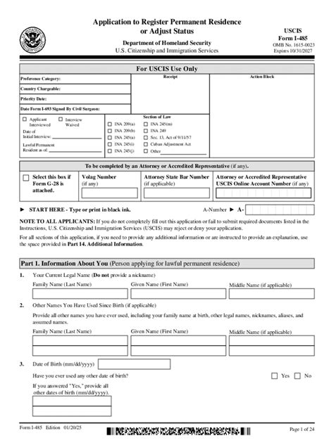 Form I 485 Application To Register Permanent Residence Or Adjust Status Fill Out And Sign Online