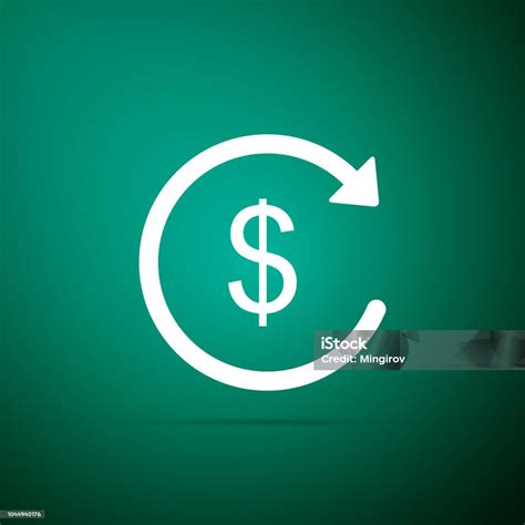 환불 돈 아이콘 녹색 배경에 고립입니다 금융 서비스 현금 다시 개념 돈 환불 투자 저축 계정 환전에 반환 평면 디자인입니다 벡터 일러스트 레이 션 미국 화폐 단위에 대한