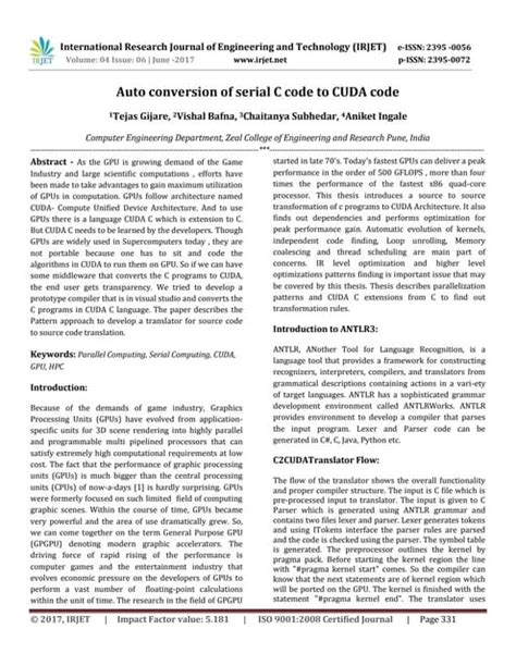 Auto Conversion Of Serial C Code To Cuda Code Pdf