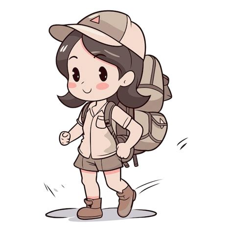 Premium Vector Cute Girl Hiking With Backpack