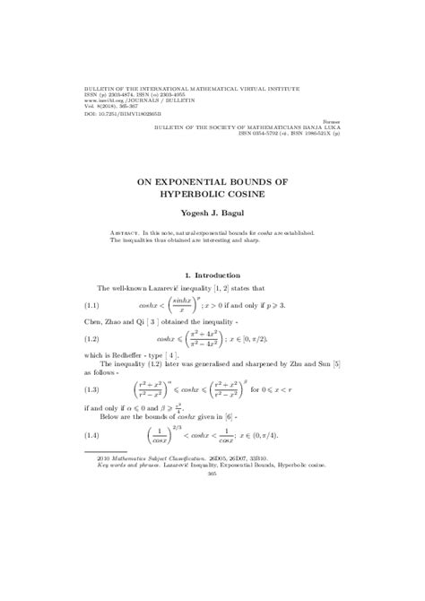 Pdf On Exponential Bounds Of Hyperbolic Cosine