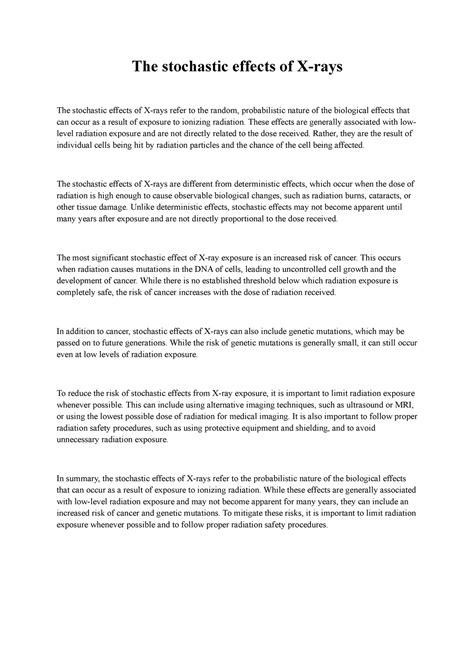 The Stochastic Effects Of X The Stochastic Effects Of X Rays The Stochastic Effects Of X Rays