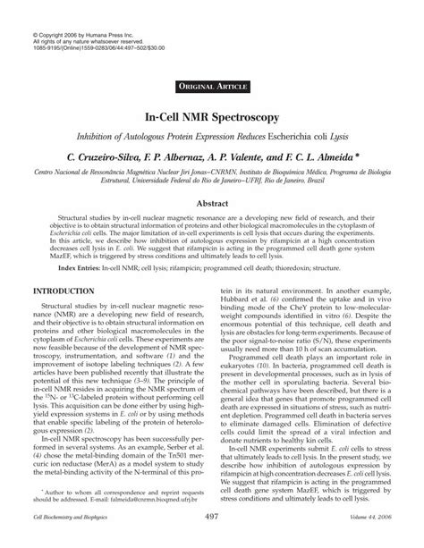 Pdf In Cell Nmr Spectroscopy Dokumentips