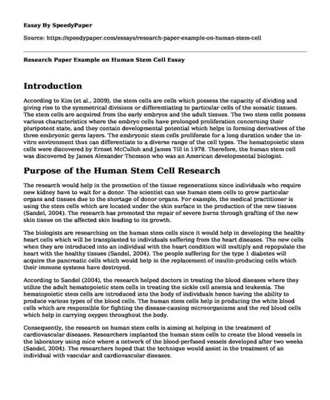 📚 Research Paper Example On Human Stem Cell