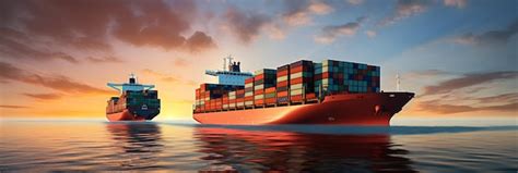 Premium Photo Container Ship On Ocean Business Logistic Import Export Transport Front View In