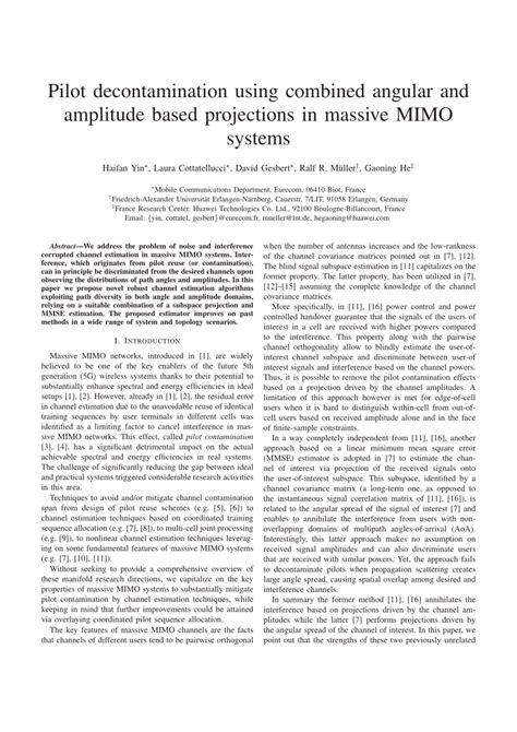 Pdf Pilot Decontamination Using Combined Angular And Amplitude Based Projections In Massive