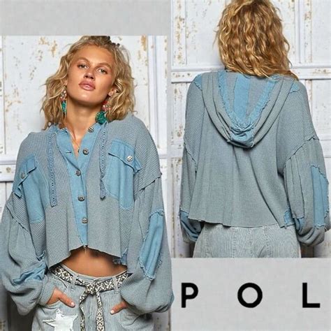Pol Jackets And Coats Pol Blue Contrast Cropped Jacket W Raw Edge