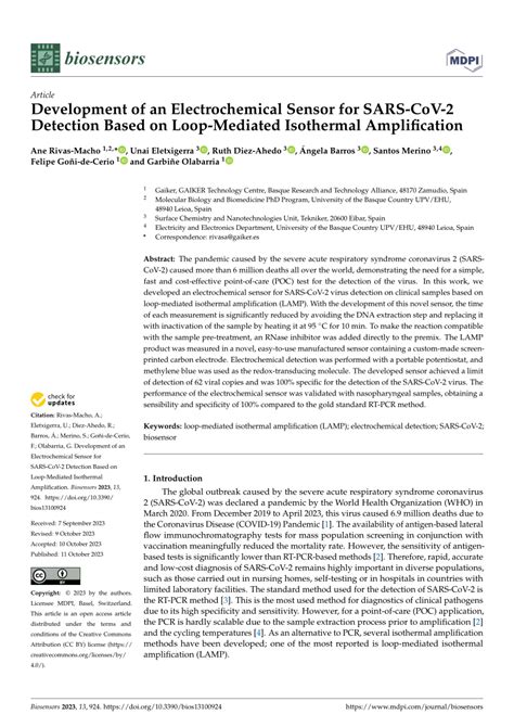 Pdf Development Of An Electrochemical Sensor For Sars Cov 2 Detection Based On Loop Mediated