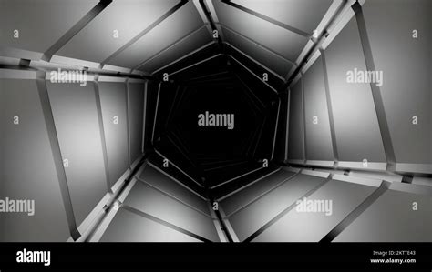 Abstract Hexagon Shaped Monochrome Moving Tunnel Design White Geometric Silhouettes Creating