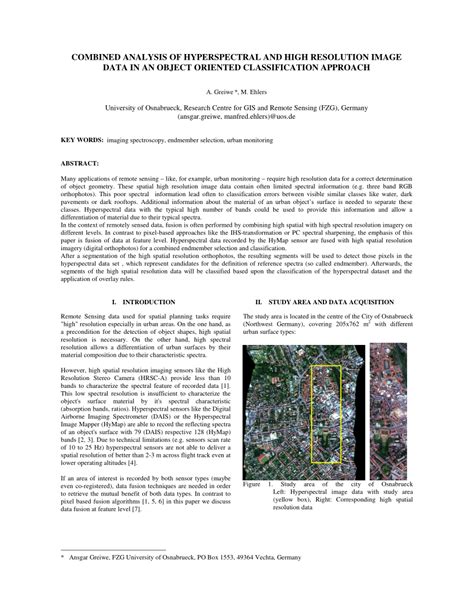 Pdf Combined Analysis Of Hyperspectral And High Resolution Image Data