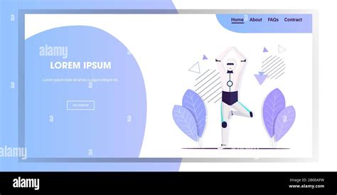 Robot Doing Yoga Exercises Robotic Character Standing Tree Pose Asana Artificial Intelligence