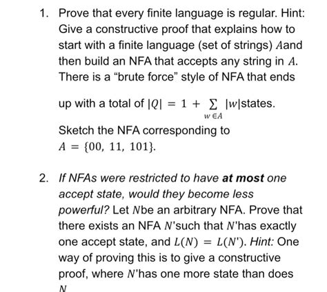 Solved 1 Prove That Every Finite Language Is Regular Hint