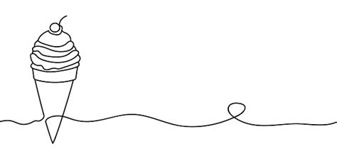 와플 콘에 아이스크림을 하나의 연속적인 선화로 표시합니다 심플한 선형 스타일의 메뉴와 명함 디자인을 위한 심볼 디저트 젤라토 낙서 스타일의 벡터 일러스트 레이 션 라인아트에