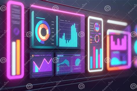 Digital Dashboard With Glowing Colorful Graphs Charts Data Visualization Interface Displays